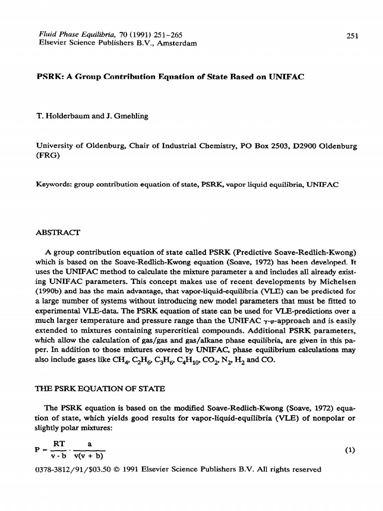 PSRK: A Group Contribution Equation of State Based On UNIFAC | Download ...