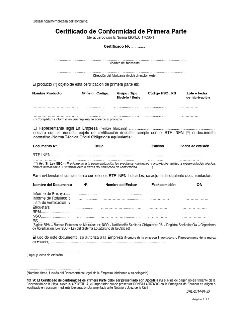 Certificado de Conformidad Ejemplo PDF | PDF | Business