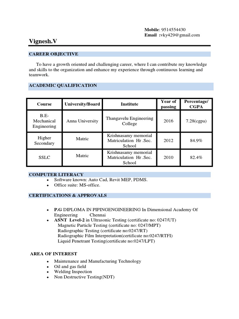 Resume 1 | PDF | Nondestructive Testing | Engineering