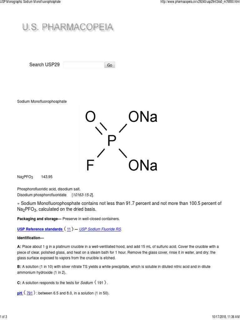 Sodium Monofluorophosphate USP Monograph | PDF | Titration | Chemistry