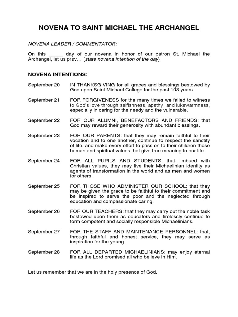 Novena Prayer To Saint Michael The Archangel 2018 | PDF | Michael ...