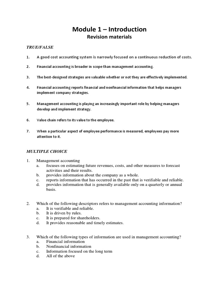 Revision Module 1 - 2 | PDF | Management Accounting | Cost Accounting