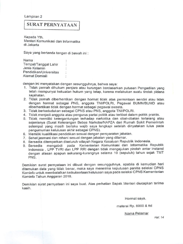 Contoh Surat Pernyataan PDF | PDF