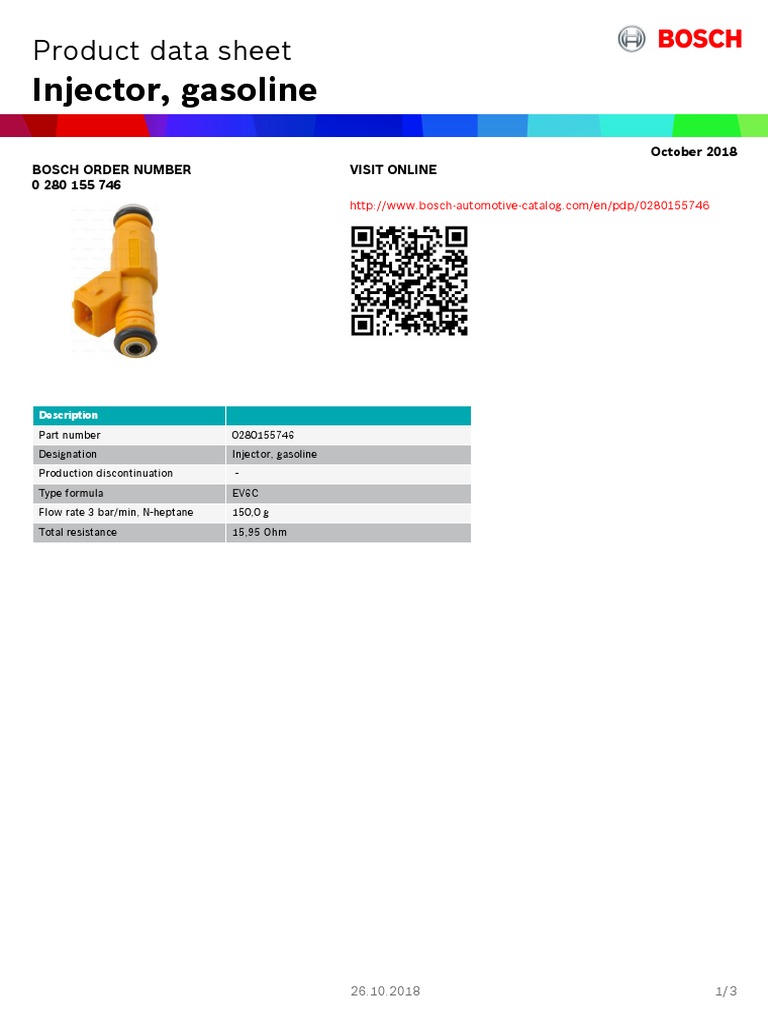 Bosch Gasoline Injector Data Sheet | PDF | Technology & Engineering