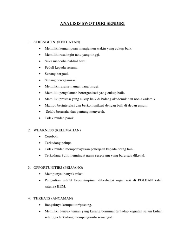 Analisis Swot Diri Sendiri | PDF