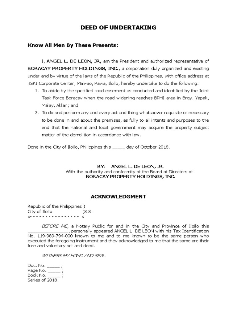 Deed of Undertaking: Know All Men by These Presents | PDF