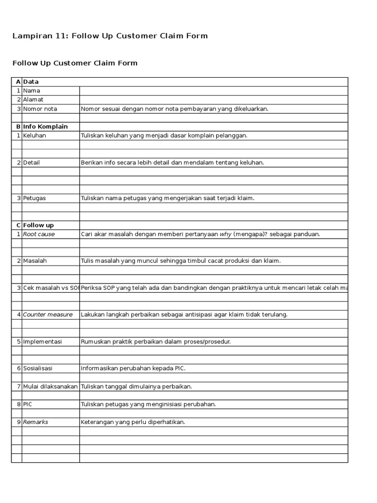 Follow Up Customer Claim Form | PDF