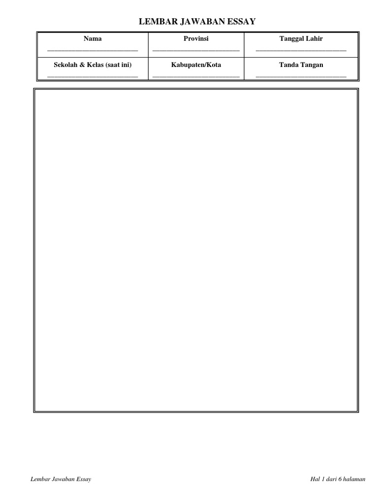 Lembar Jawaban Essay 2018 Ok | PDF