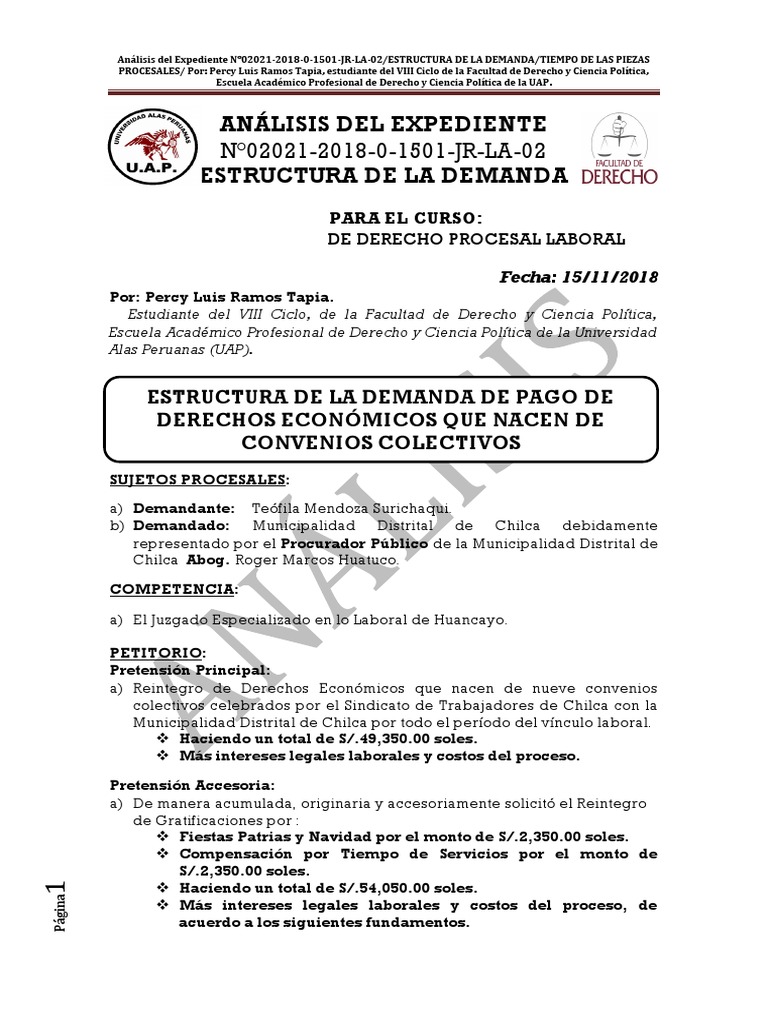 PERCY LUIS RAMOS TAPIA - Análisis Del Expediente Derecho Procesal ...
