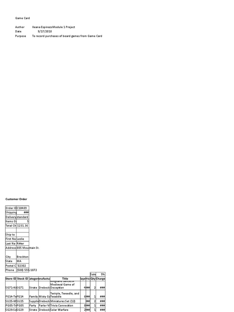 Game Card Formulas | PDF