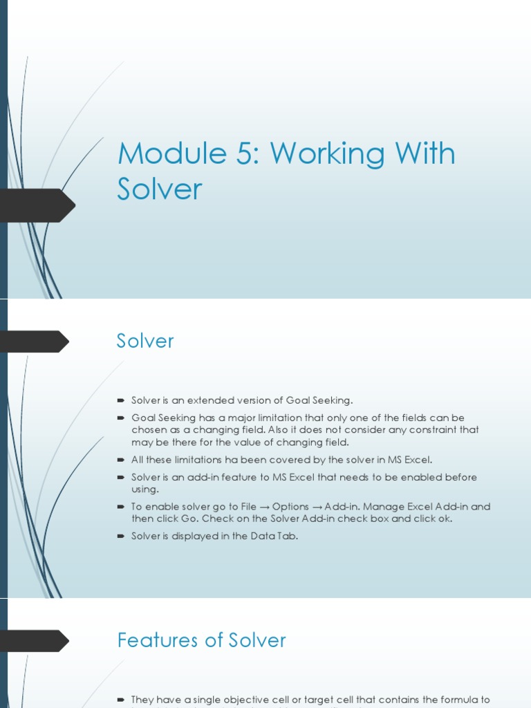 MS Excel - Module 5 | PDF | Nonlinear System | Microsoft Excel