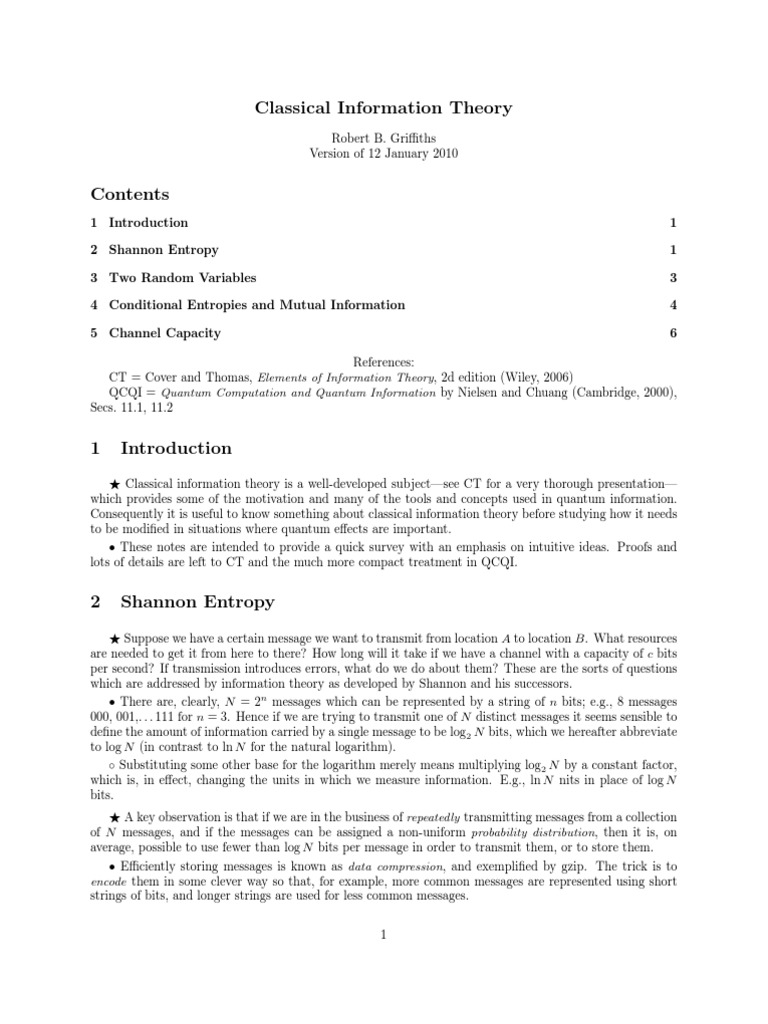 Classical Information Theory | PDF | Bit | Logarithm
