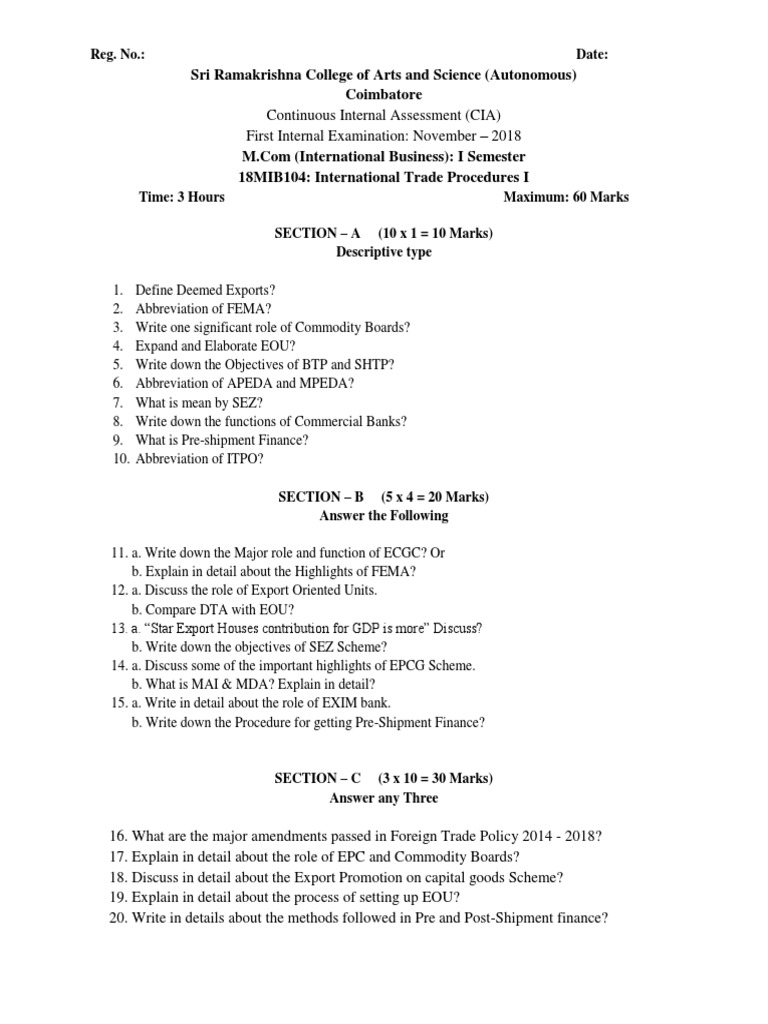 ITP 1 Model Question Paper | PDF