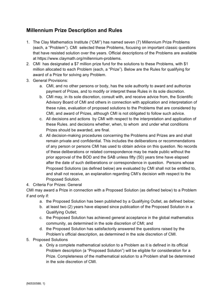 Millennium Prize Description and Rules | PDF | Teaching Mathematics ...