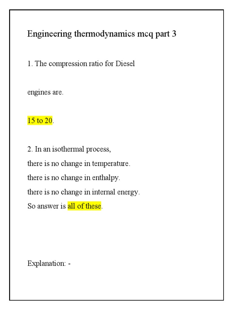 Engineering Thermodynamics MCQ Part 3 PDF | PDF | Gases | Temperature