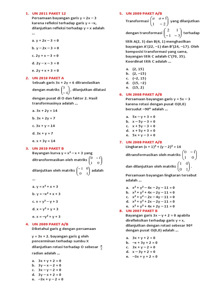 Soal Transformasi Geometri Kelas 11 | PDF
