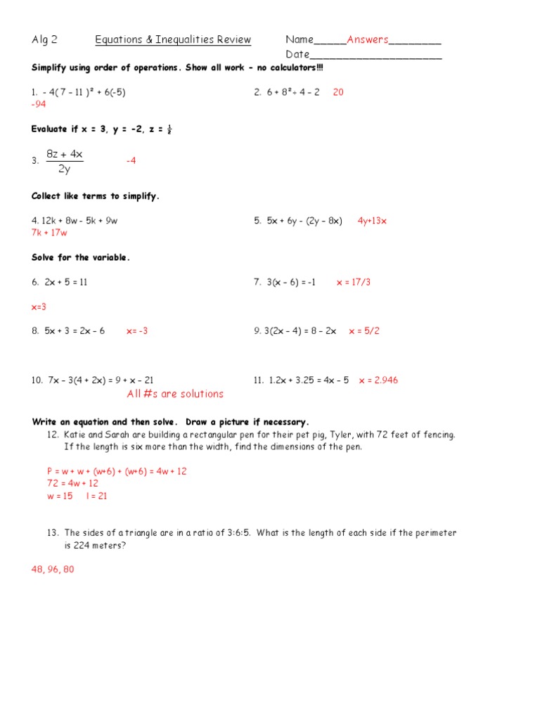 Equations and Inequalities Review | PDF | Inequality (Mathematics ...