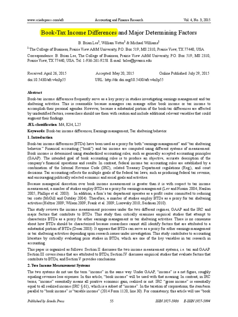 Book-Tax Income Differences and Major Determining Factors | PDF | Tax ...