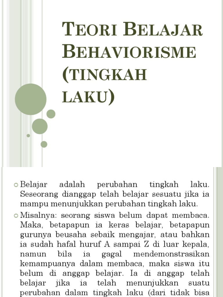 Teori Belajar Behaviorisme dan Aplikasinya | PDF