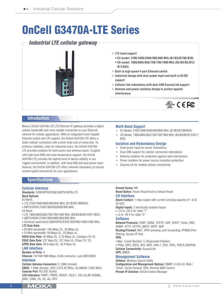 OnCell G3470A-LTE Series | PDF | Network Switch | General Packet Radio ...