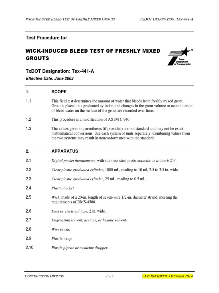 Wick-Induced Bleed Test for Grouts | PDF | Chemistry | Nature