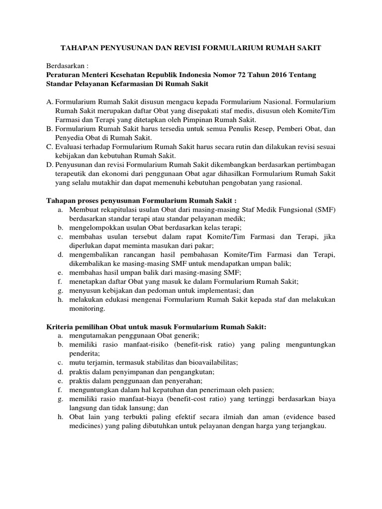 Tahap Penyusunan Formularium Rumah Sakit | PDF | Pengembangan Diri