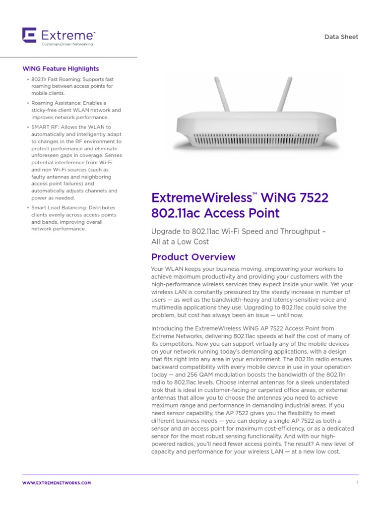 AP 7522 Data Sheet | PDF | Wireless Access Point | Ieee 802.11
