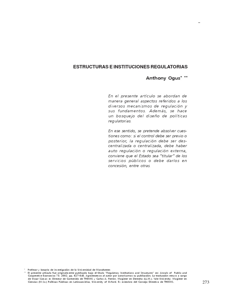 Anthony Ogus, Estructuras e Instituciones Regulatorias | PDF ...