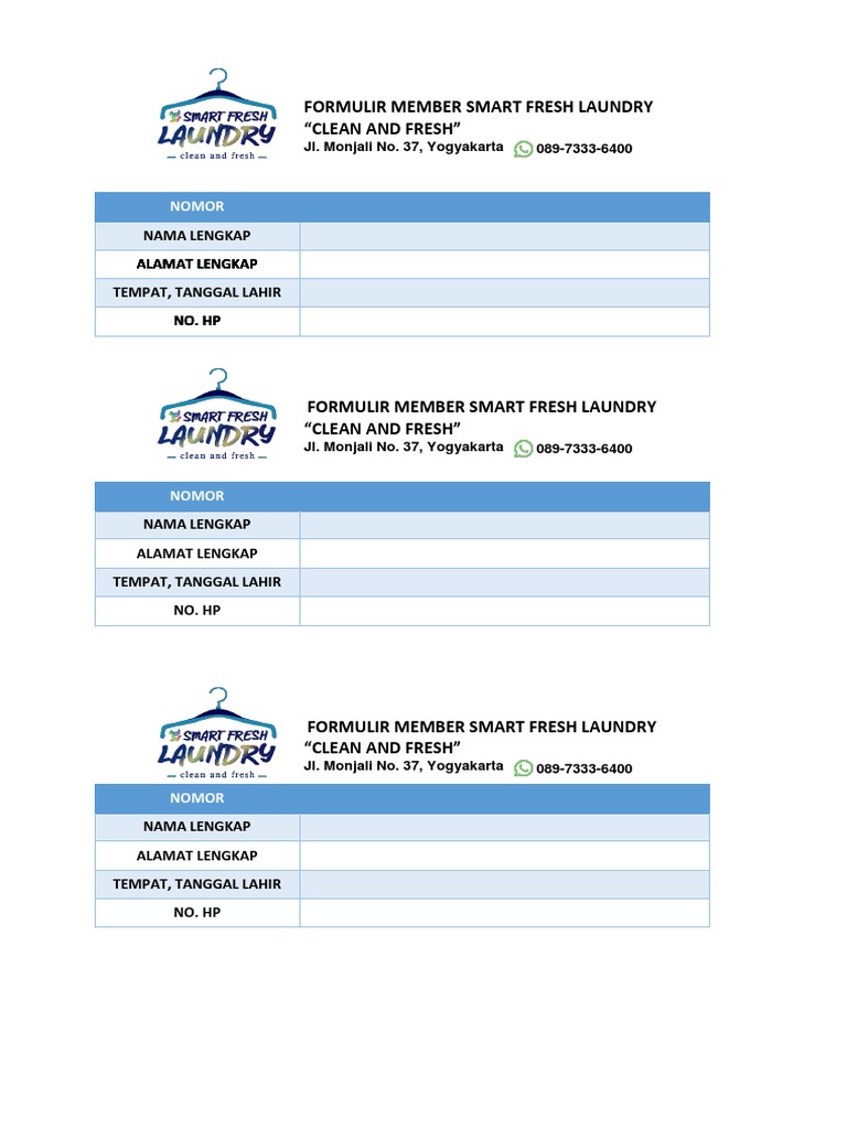 Kartu Member Smart Fresh Laundry | PDF