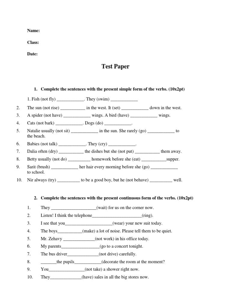 Test Paper: Name: Class: Date | PDF