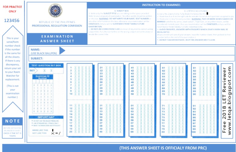 PRC Answer Sheet PDF | PDF