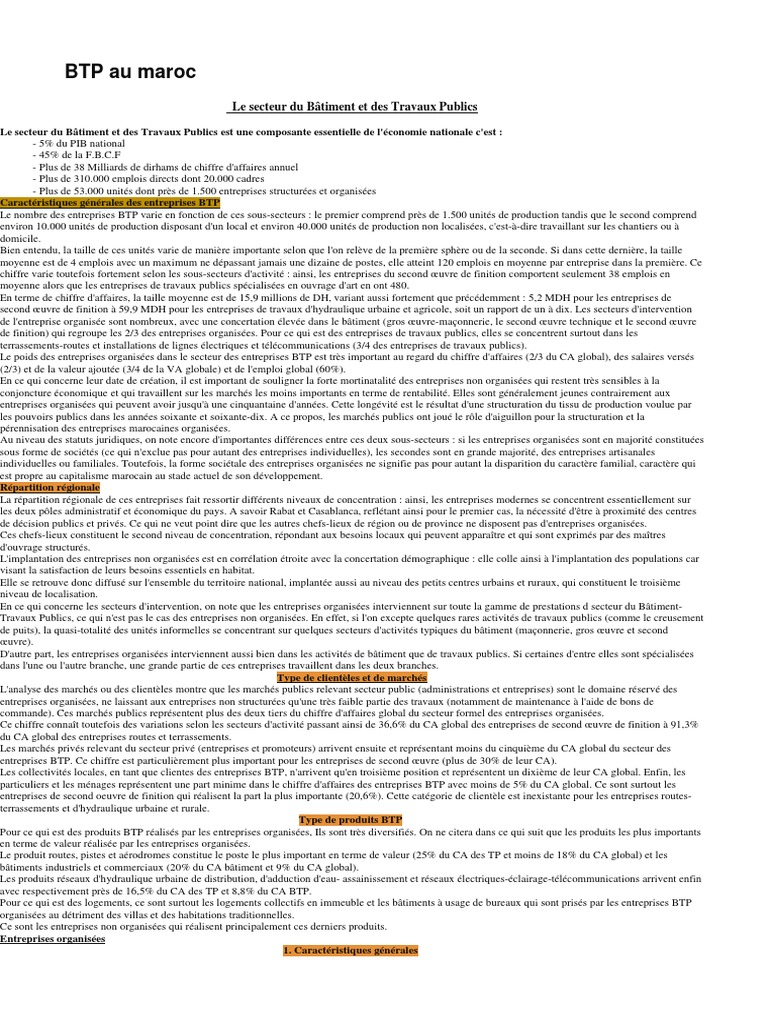 Secteur BTP au Maroc : État des lieux | PDF | Maroc | Économie