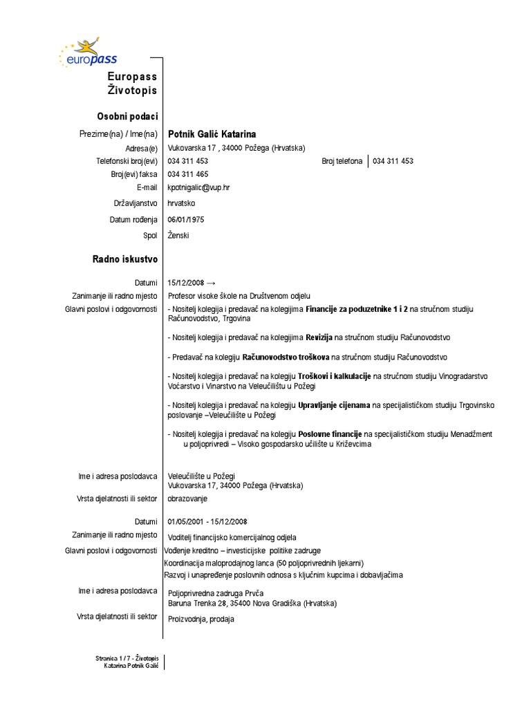 Europass CV Potnik Galic 2018 | PDF