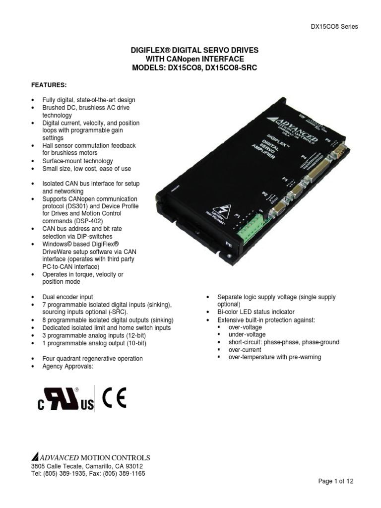 Advanced Motion Controls Digital Servo Drive DX15CO8 | PDF | Electrical ...