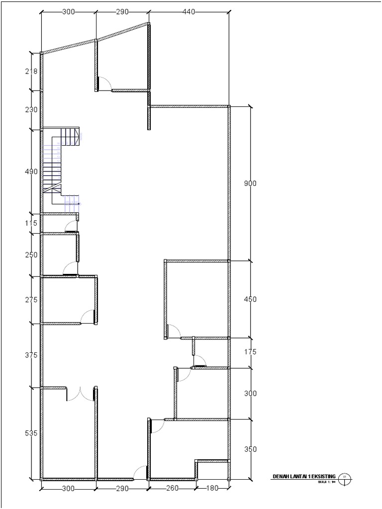 Denah Lantai 1 Eksisting: SKALA 1: 100 01 | PDF