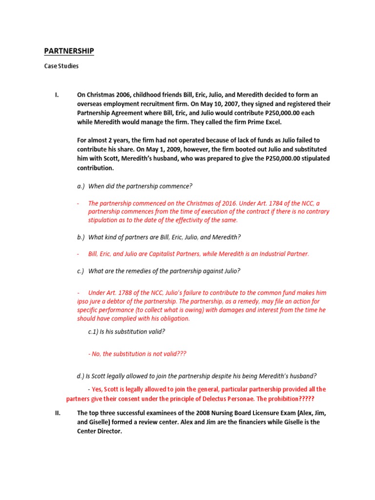 Partnership Case Studies and Remedies | PDF | Pharmacy | Private Law
