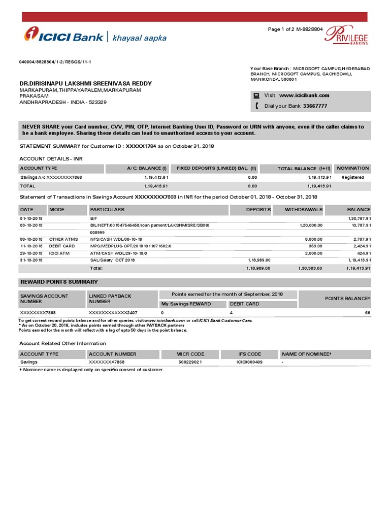 DR - Dirisinapu Lakshmi Sreenivasa Reddy: Page 1 of 2 M-8828804 | Download Free PDF | Debit Card ...