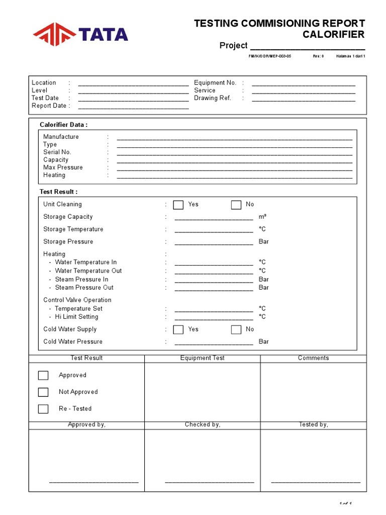 Testing Commisioning Report Calorifier: Project | PDF | Water Heating ...