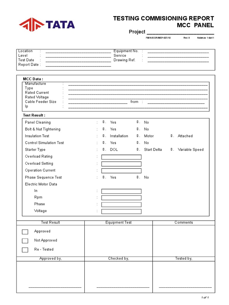 MCC Panel Testing Commissioning Report | PDF | Components | Electricity