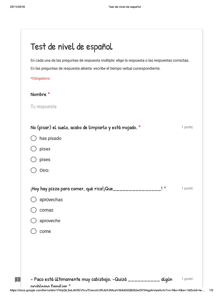 Test de Nivel Sobre El Subjuntivo | PDF