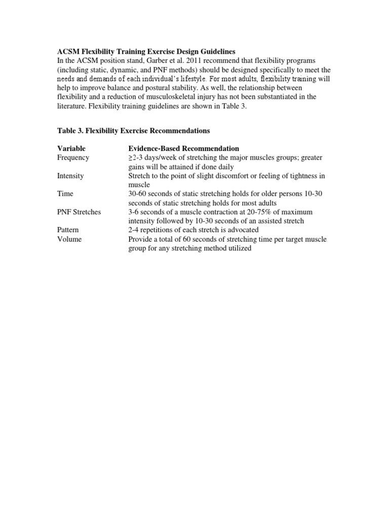 ACSM Flexibility Training Exercise Design Guidelines | PDF