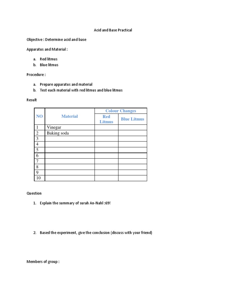 Acid and Base Practical | PDF