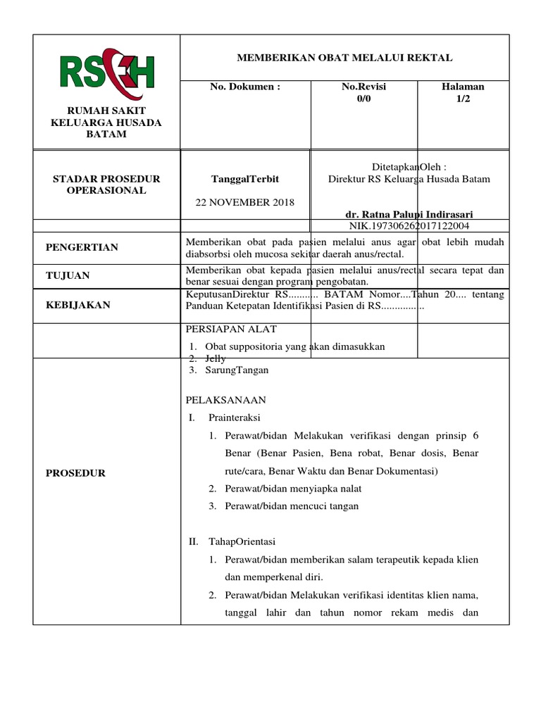 Sop Pemberian Obat Melalui Rektal | PDF | Pengembangan Diri | Kesehatan ...