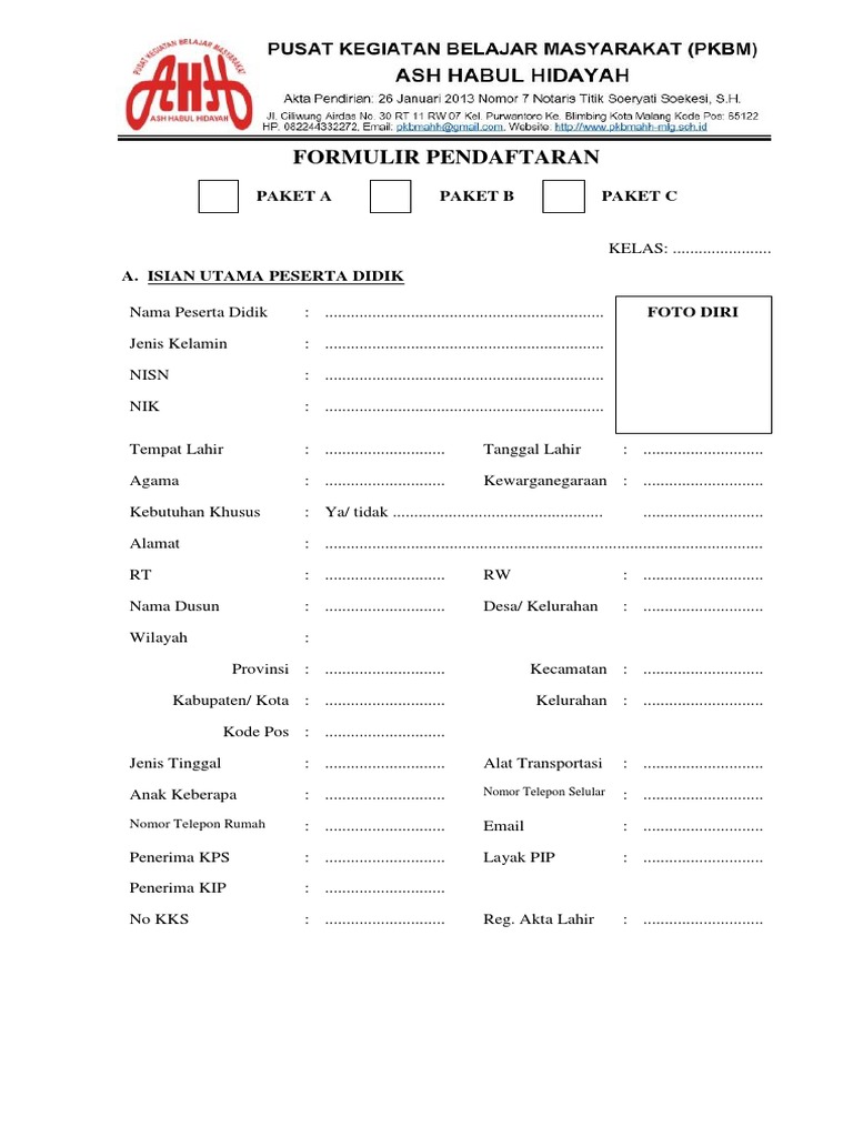 Formulir Pendaftaran Paket ABC | PDF