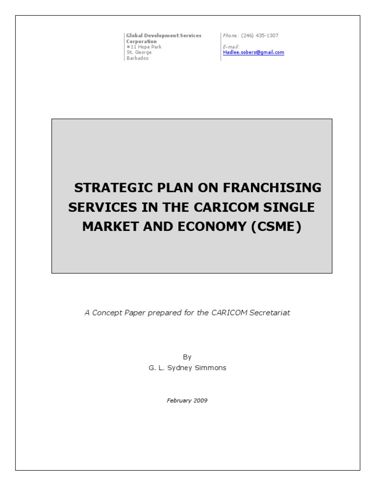 Concept Paper - Strategic Plan On Franchising Services in The CSME 2009 ...