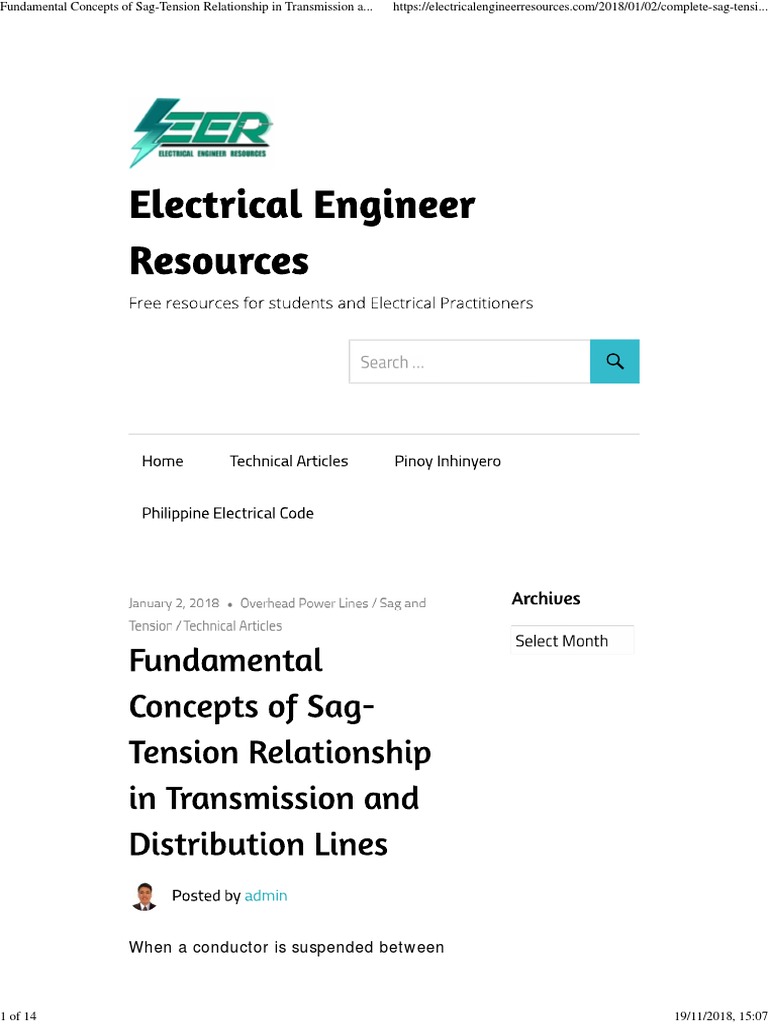 Fundamental Concepts of Sag-Tension Relationship in Transmission and Distribution Lines ...