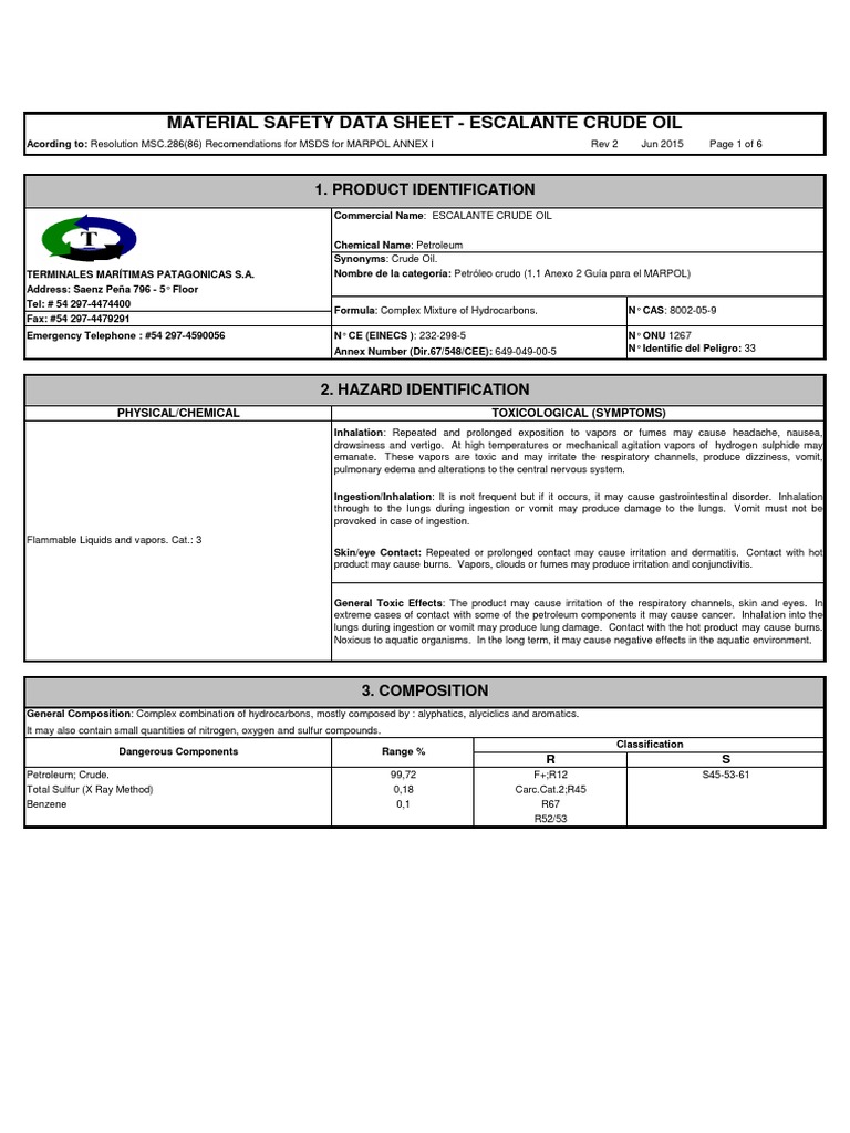 MSDS Crude Oil | PDF | Combustion | Fires