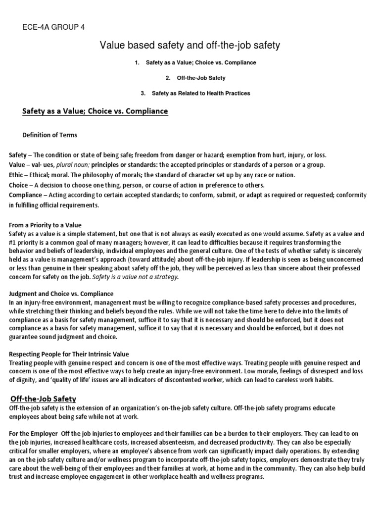 Value Based Safety Handouts FINAL | Download Free PDF | Stress (Biology) | Safety