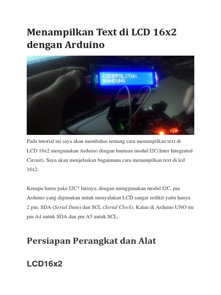 Menampilkan Text Di LCD 16x2 Dengan Arduino | PDF