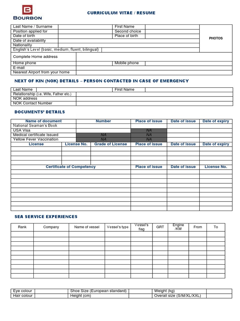 Standard Resume Seafarers | PDF